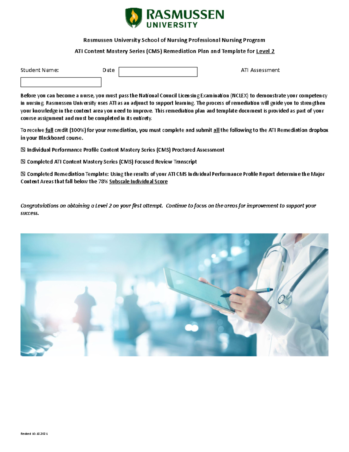 ATI RN In Course Remediation Template Level 2 03 - Rasmussen University ...