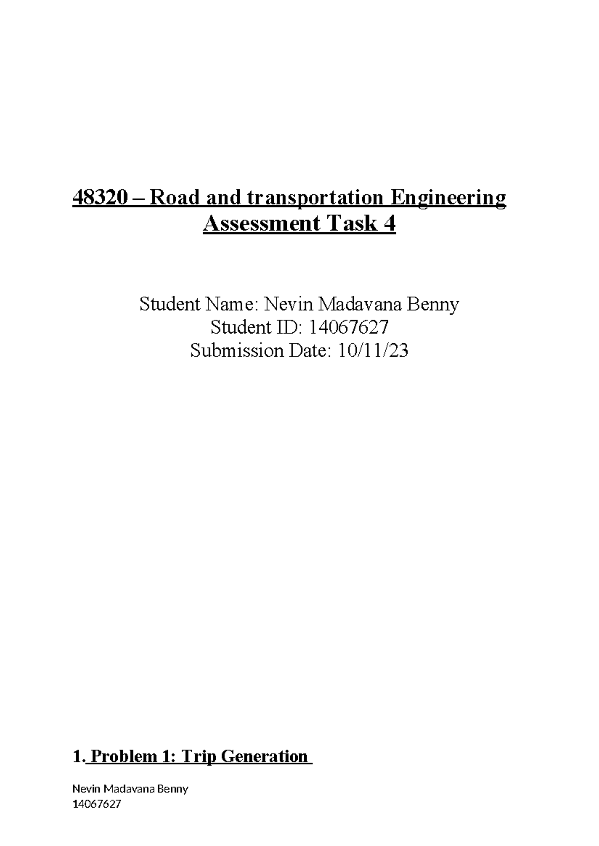 Assessment Task 4 (Road & Transport) - 48320 – Road and transportation ...