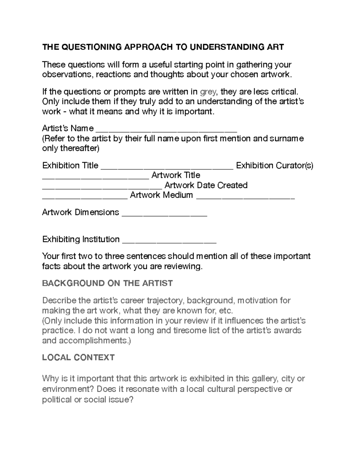 The questioning approach to art criticism - THE QUESTIONING APPROACH TO ...