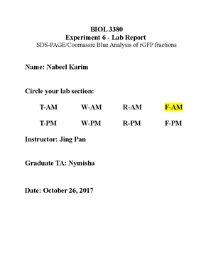 BIOL 3380 Experiment 3 Lab Report - Studocu
