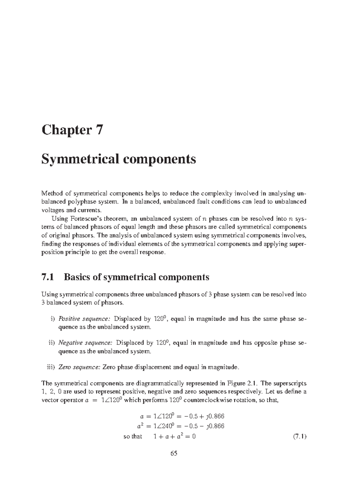 PCT Notes Lec7 Symmetrical Components - Chapter 7 Symmetrical ...