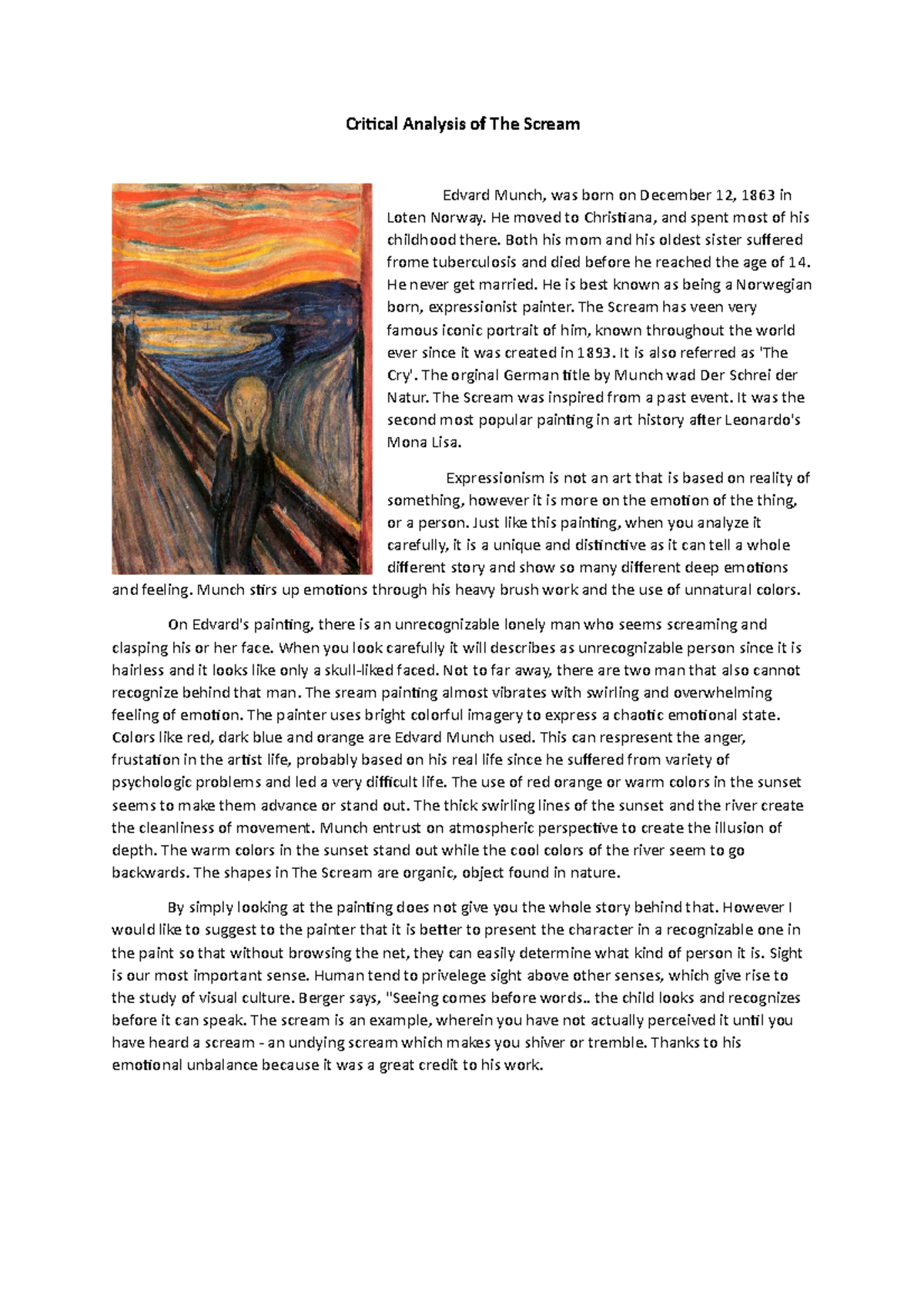 21st(crirical) - critics - Critical Analysis of The Scream Edvard Munch ...