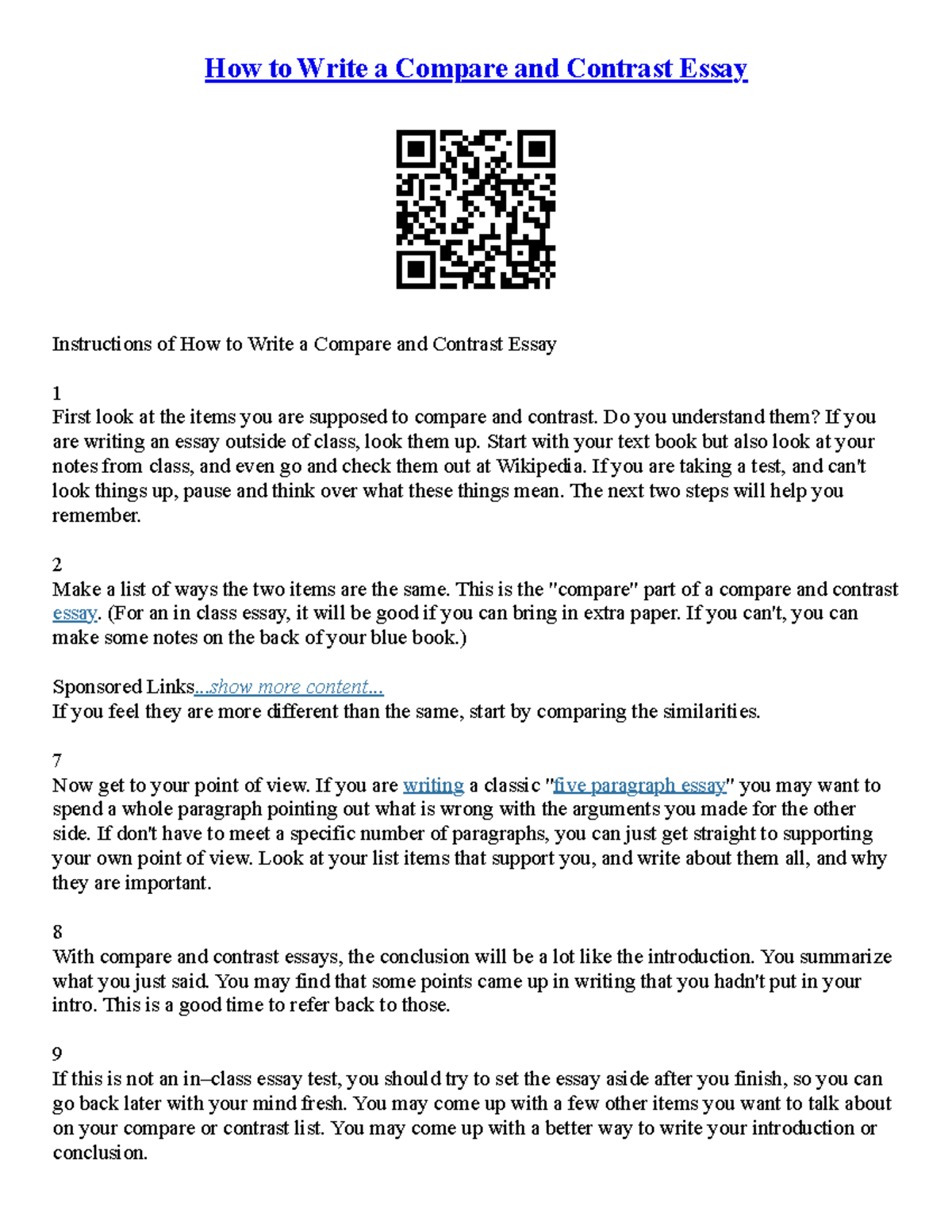 How To Write A Comparison Contrast Essay - How to Write a Compare and ...