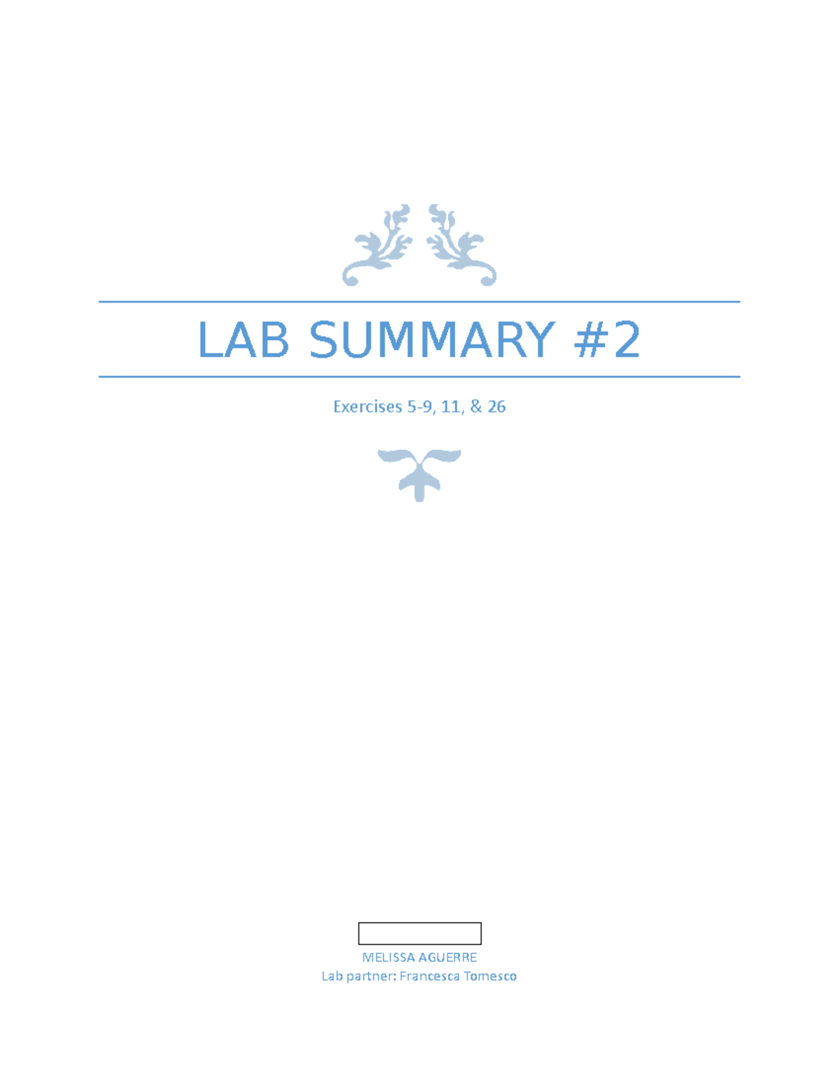 Lab summary number two 3 15 2015 - LAB SUMMARY Exercises 5-9, 11, & 26 ...