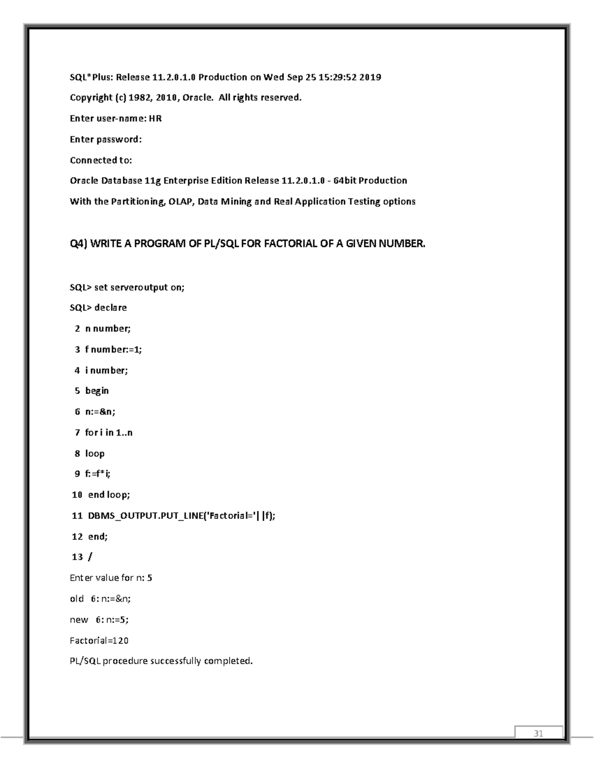 Plsql-9 - Summary B tech - SQL*Plus: Release 11.2.0.1 Production on Wed ...