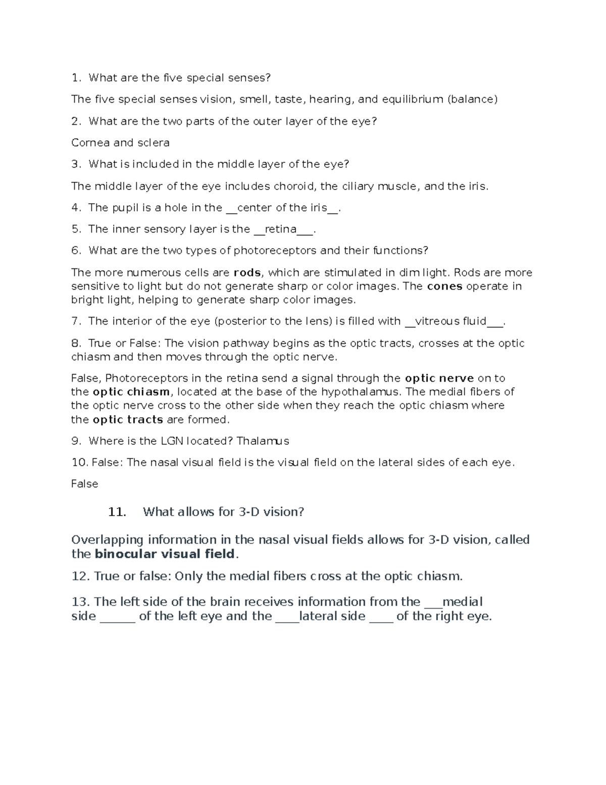 Module 3 Problem Set - What are the five special senses? The five ...