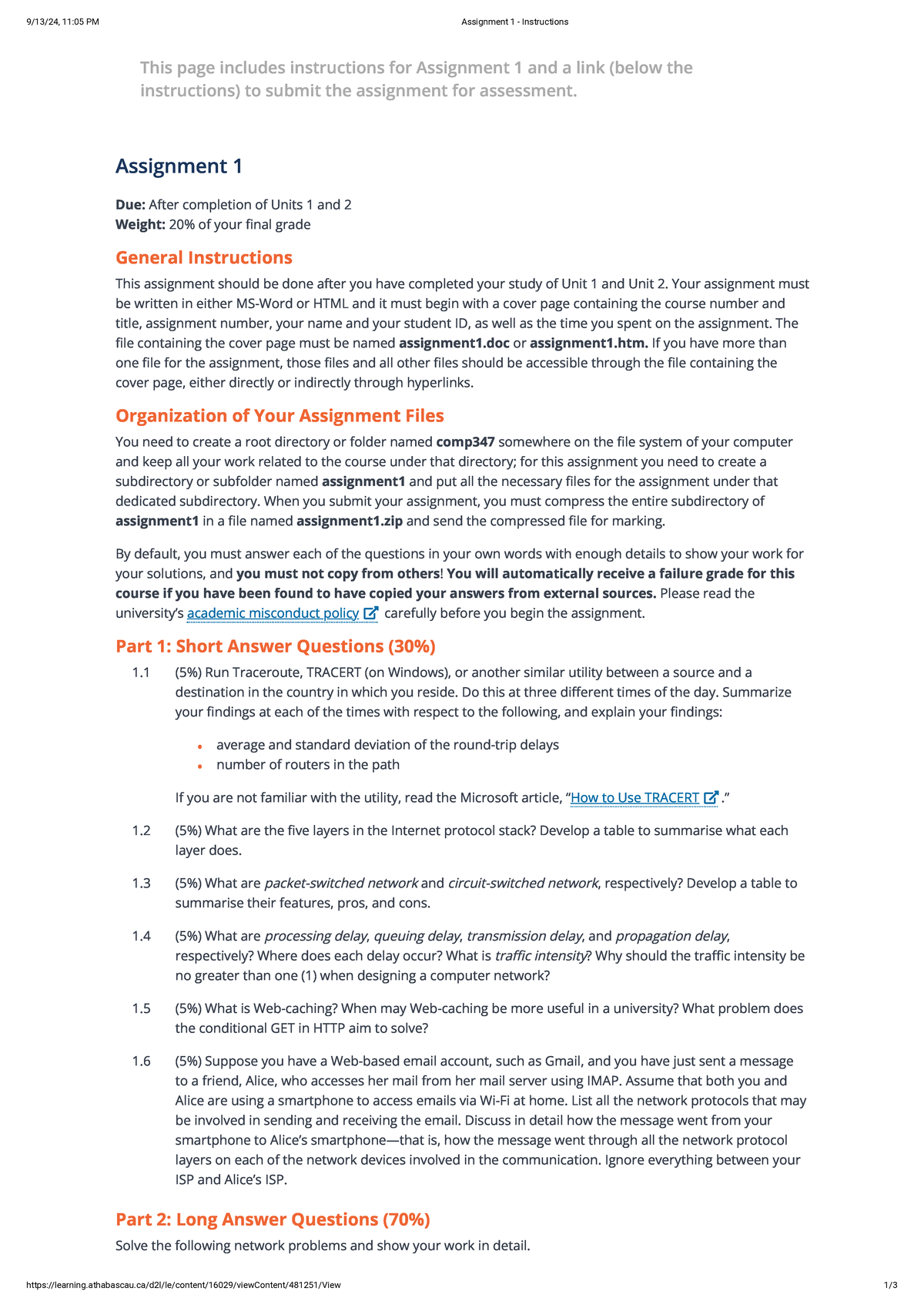 A1 - Assignment 1 instructions for COMP347 at Athabasca University - This page includes ...