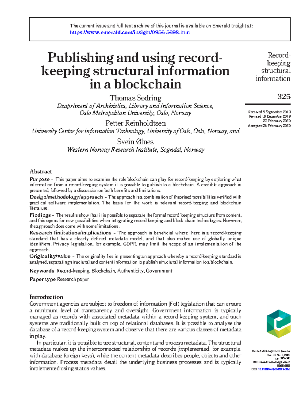 Article 3 - Publishing and using record- keeping structural information ...