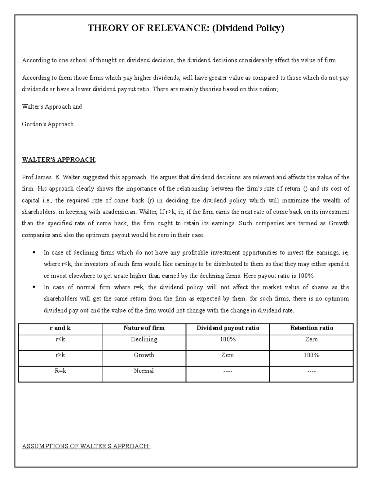 Theory OF Relevance - THEORY OF RELEVANCE: (Dividend Policy) According ...