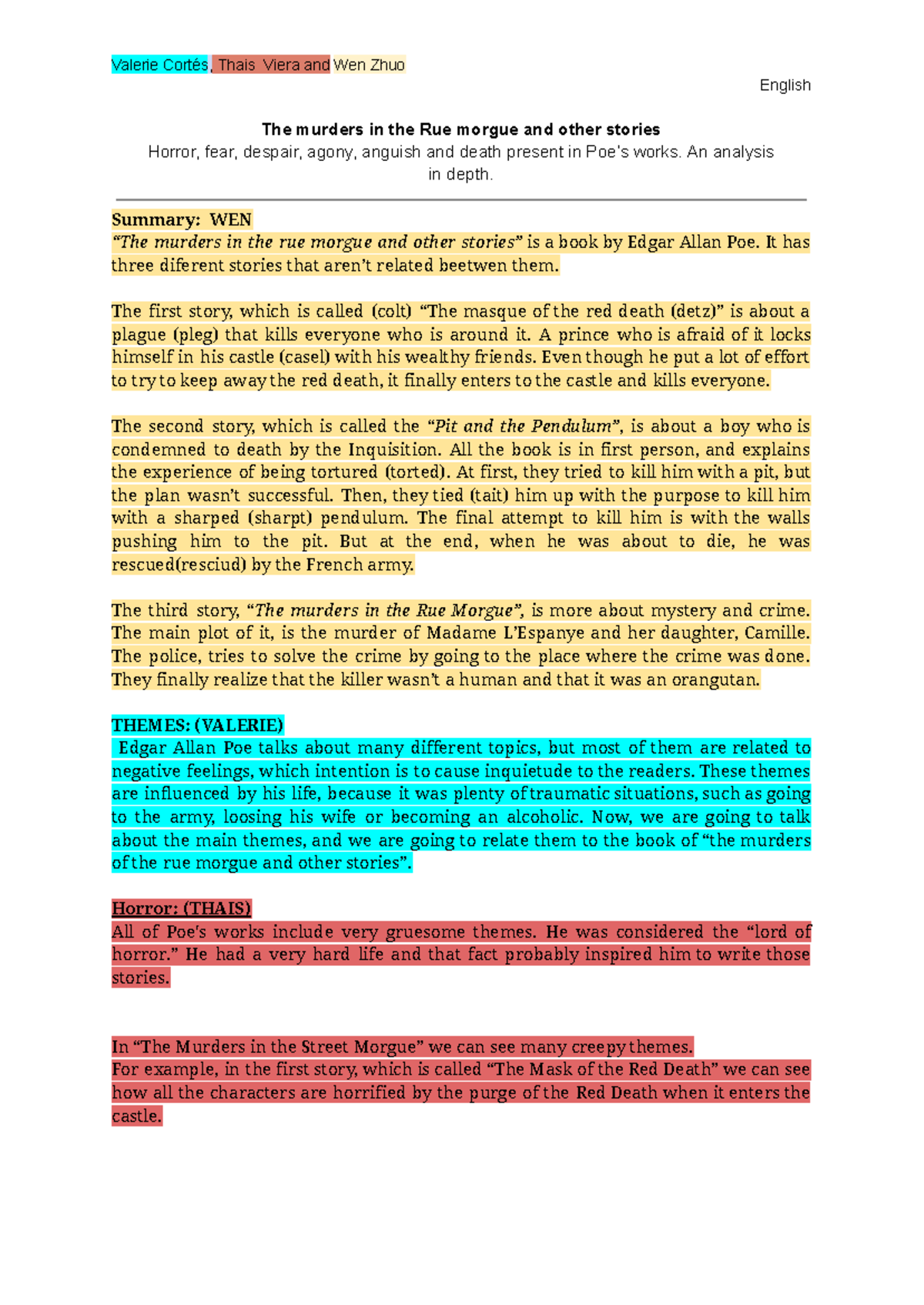 Repertiment Symbols and theams The murders in the rue morgue - English ...