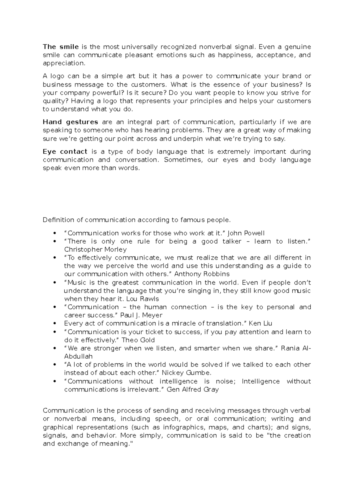 Communicationb - Communications activity - The smile is the most ...
