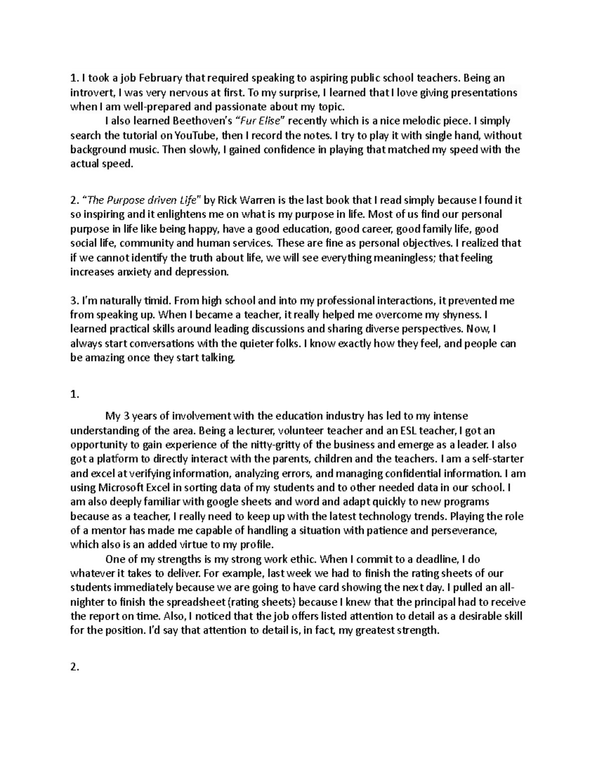 Application TIP 1 - I took a job February that required speaking to ...