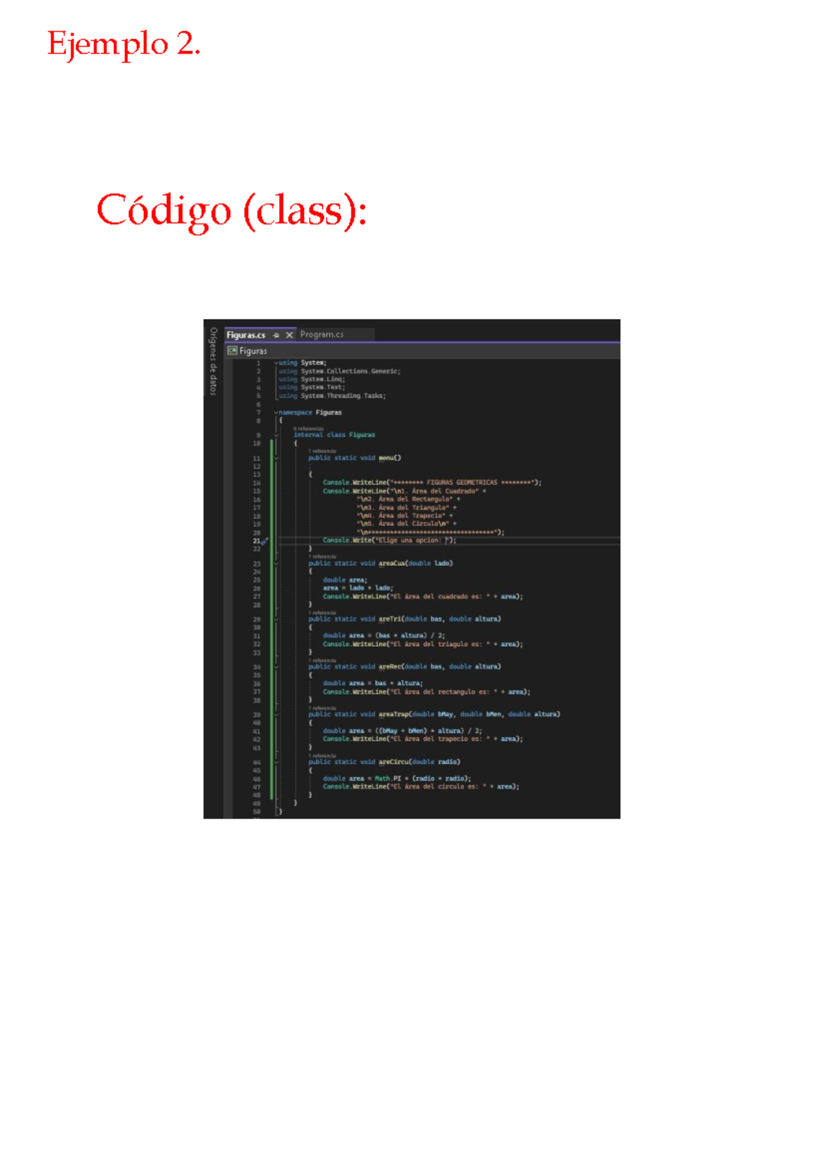 Parte 2 REAL - FWEFEW - MATEMATICA - Ejemplo 2. Código (class): - Studocu
