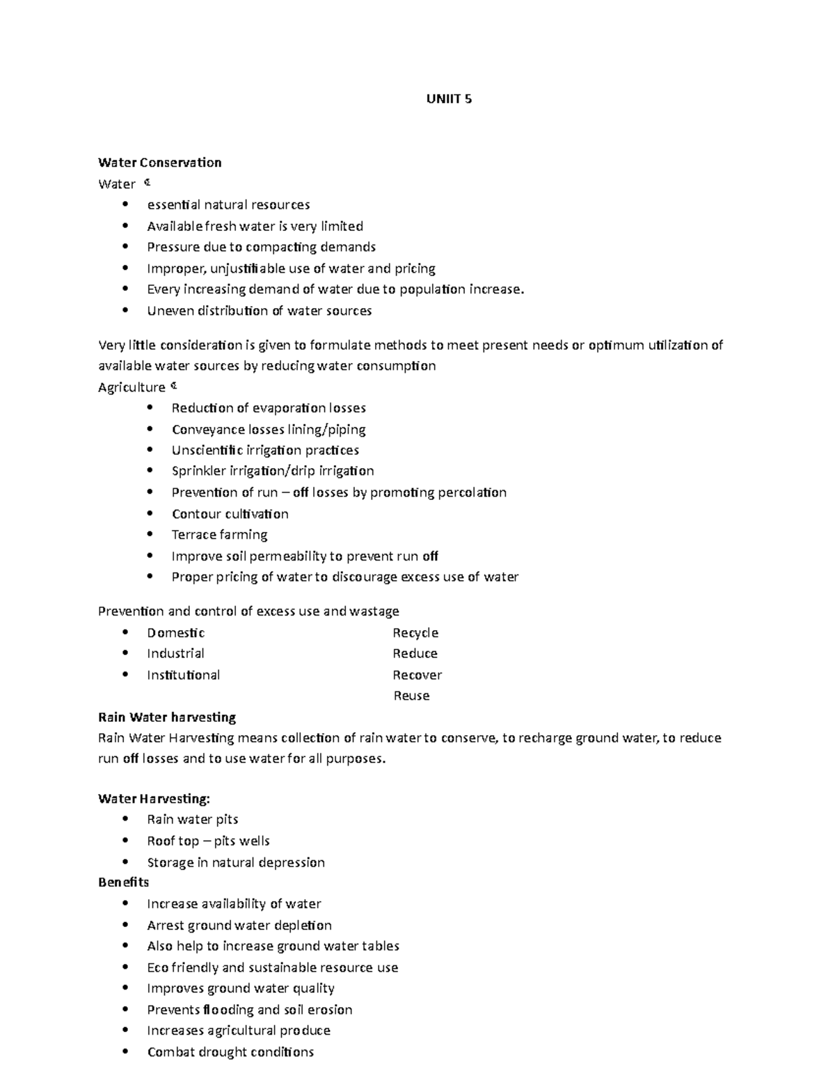 Unit-V Water Conservation - UNIIT 5 Water Conservation Water essential ...