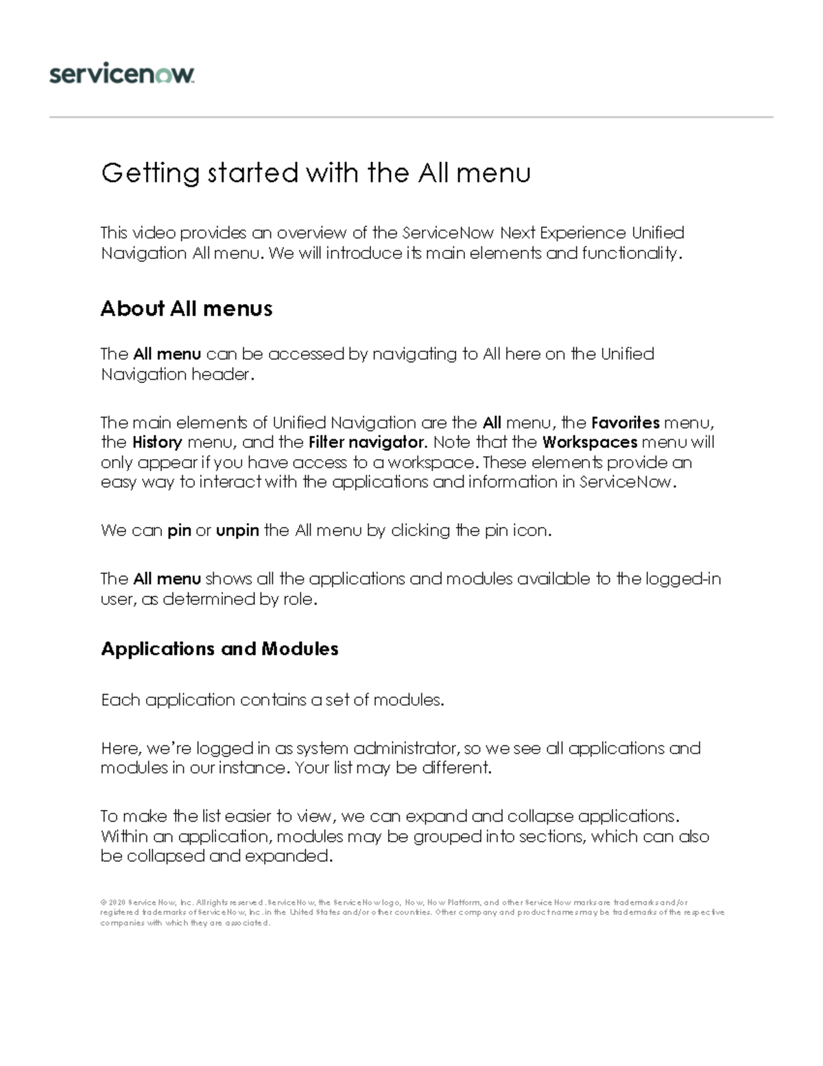 Transcript - Getting started with the All menu - Getting started with ...