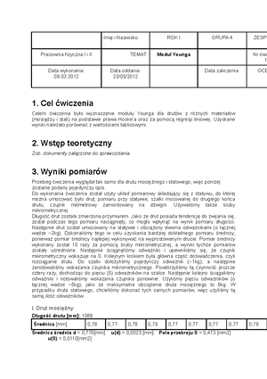 Moduł Younga - Wydział: GiG Imię i nazwisko 1 Rok: II Grupa: 2 Zespół ...