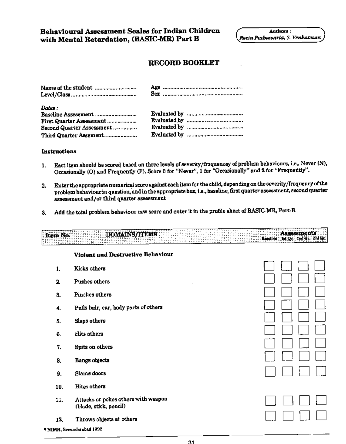 Basic MR Form part-b - BehaviouralAssessmentScalesforIndianChildren r ...