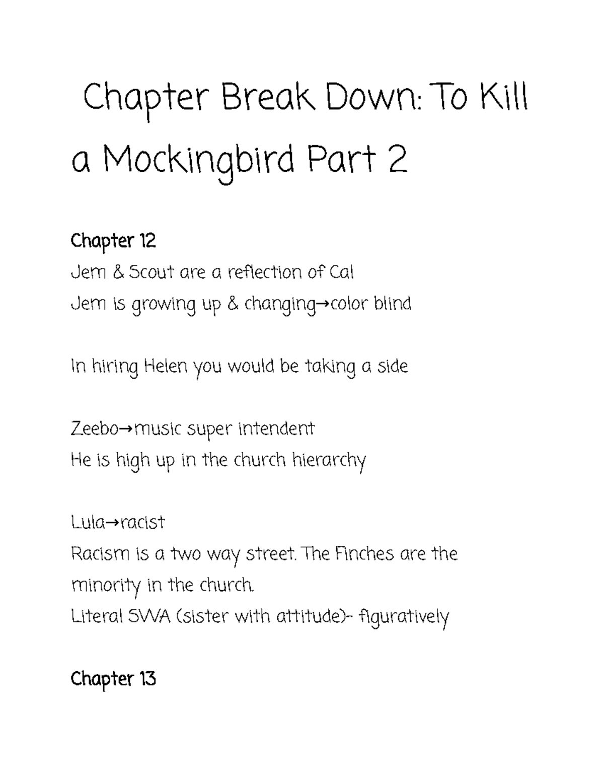 TKAM part 2 chpt break down - Chapter Break Down: To Kill a Mockingbird ...