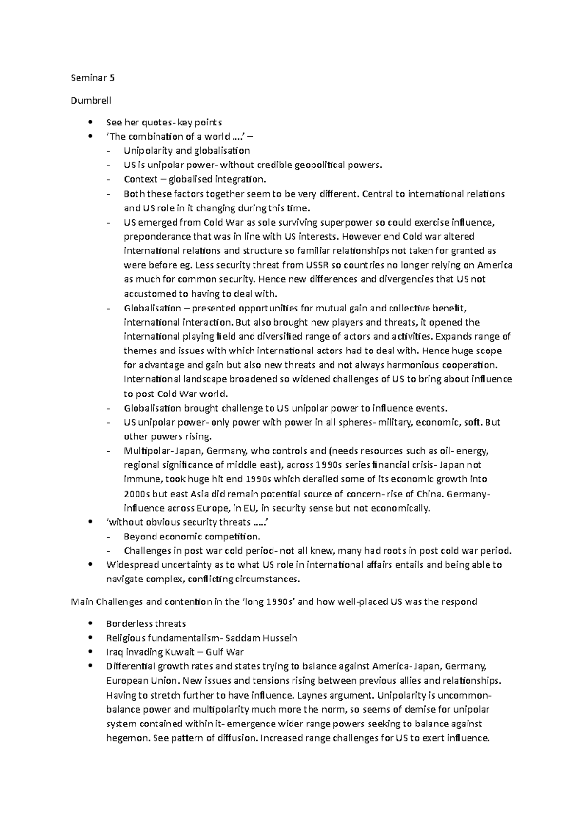 Seminar unipolar power in multipolar world - Seminar 5 Dumbrell See her ...