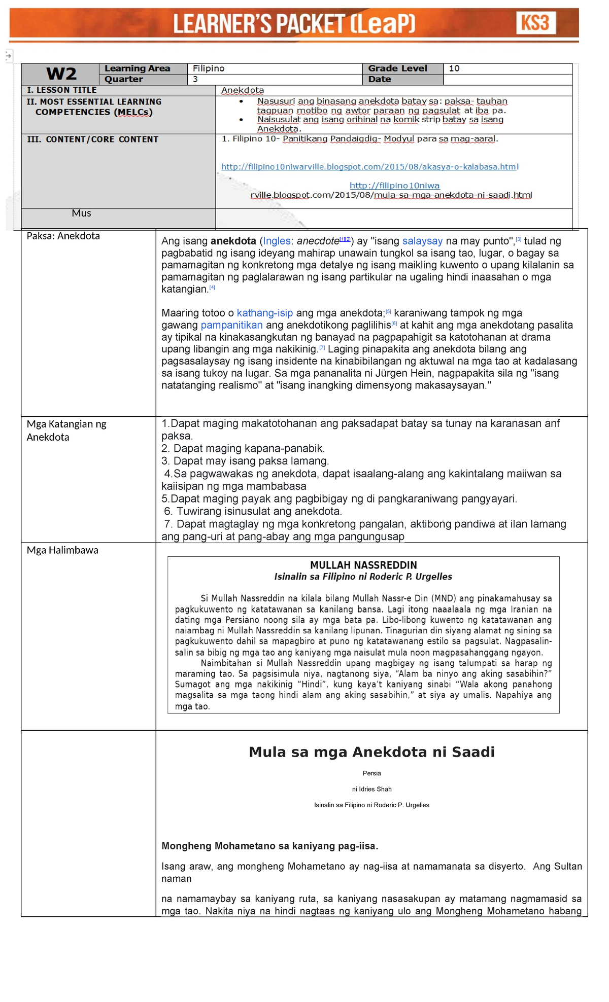 Paksa - notes help you with your studies - Mus Paksa: Anekdota Ang ...