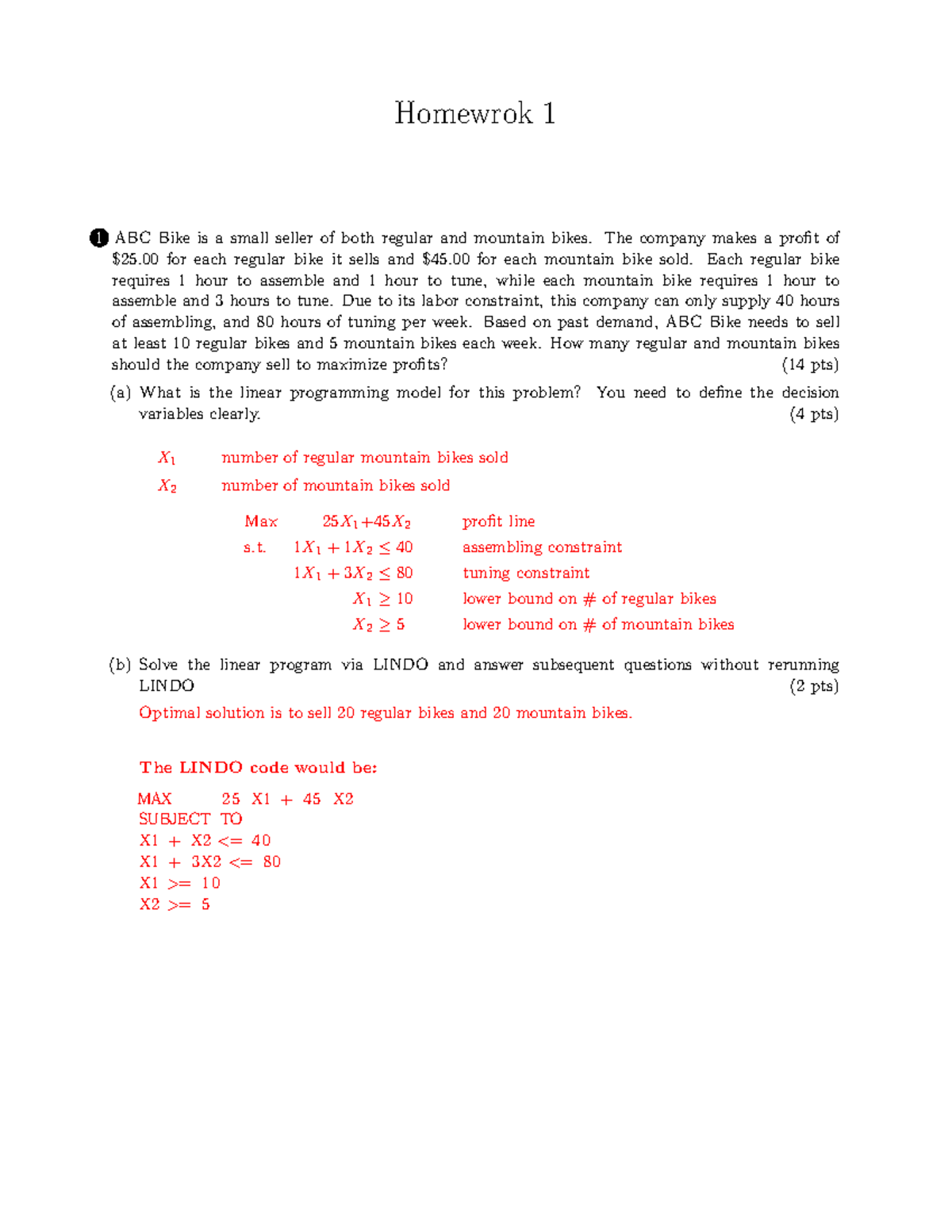 Homework 1-2023-Solution - Homewrok 1 1 ABC Bike is a small seller of both regular and mountain ...