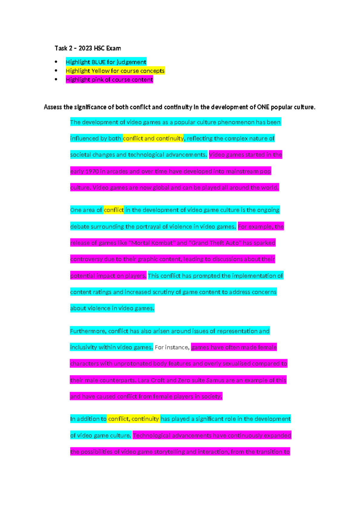 2023 sample 2 - to help - Task 2 – 2023 HSC Exam Highlight BLUE for ...