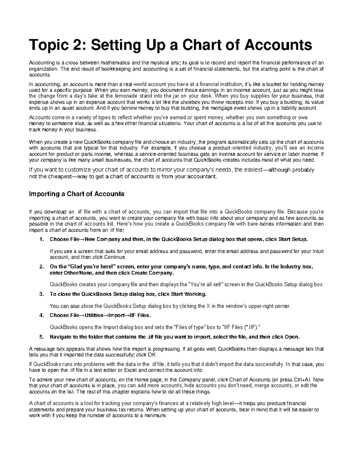 Topic 2 Setting Up Chart of Accounts Notes - Topic 2: Setting Up a ...