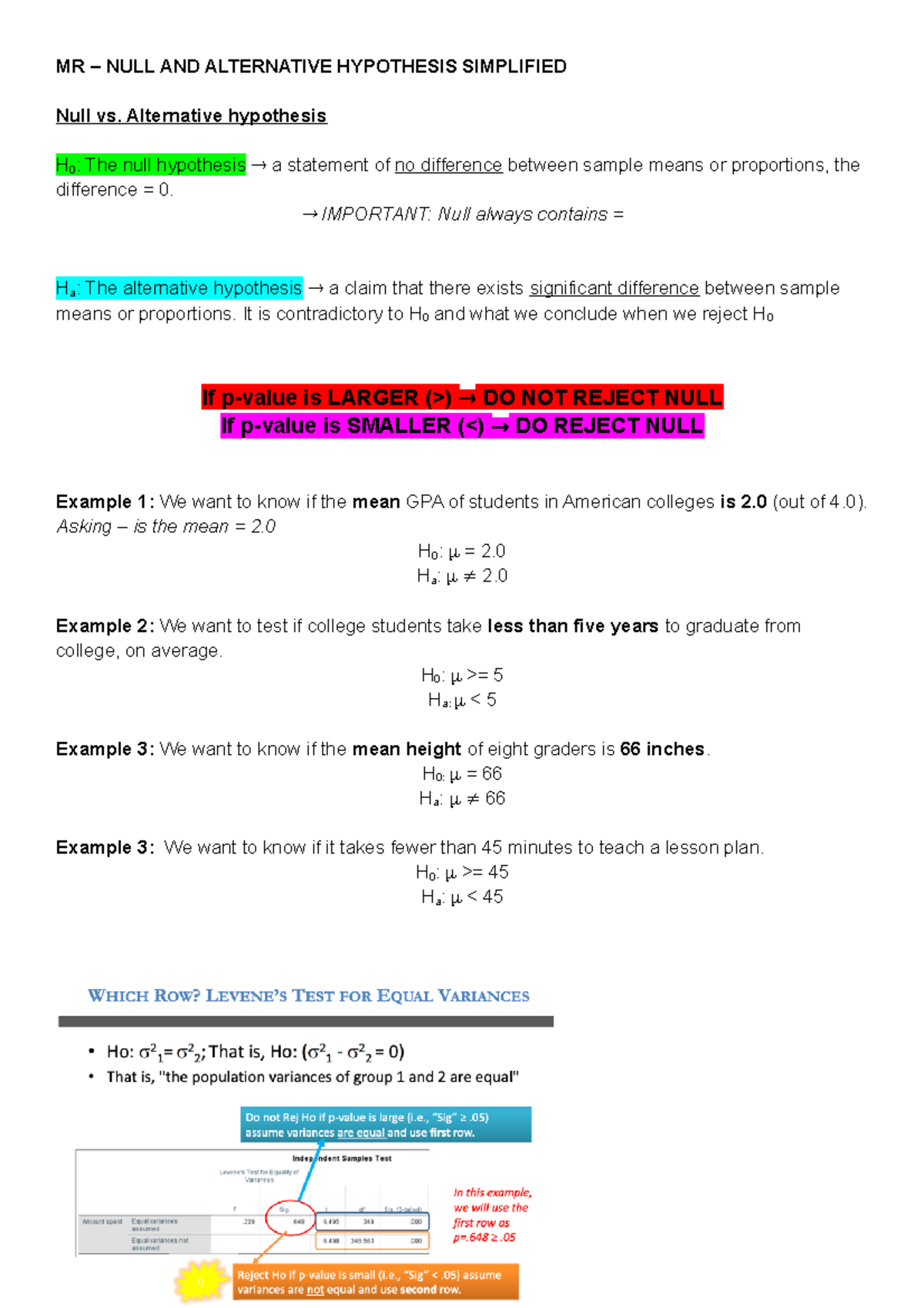 Null and ALt. Hypothesis - MR – NULL AND ALTERNATIVE HYPOTHESIS ...