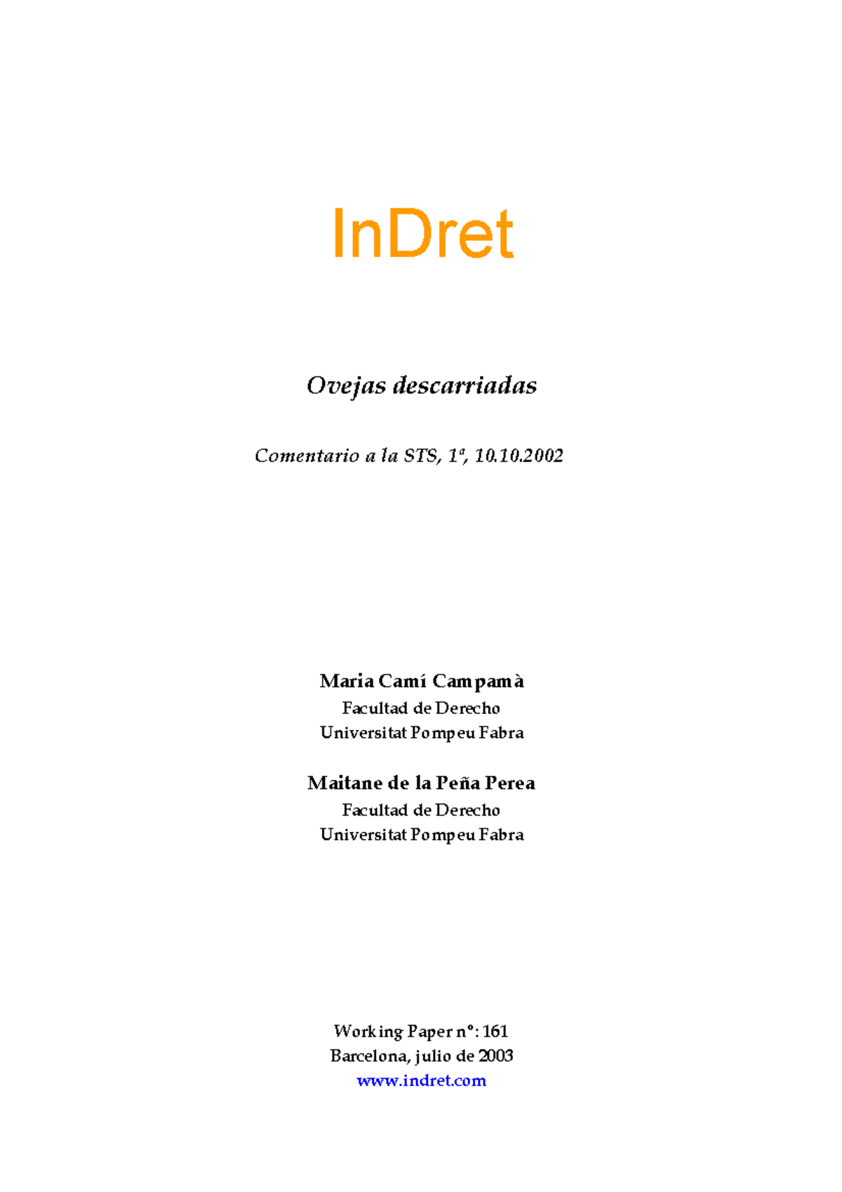Ovejas Descarriadas - practica derecho - InDret Ovejas descarriadas ...