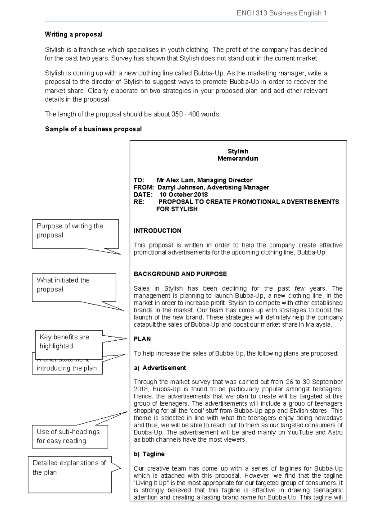 Sample Proposal - ENG1313 Business English 1 Writing a proposal Stylish ...