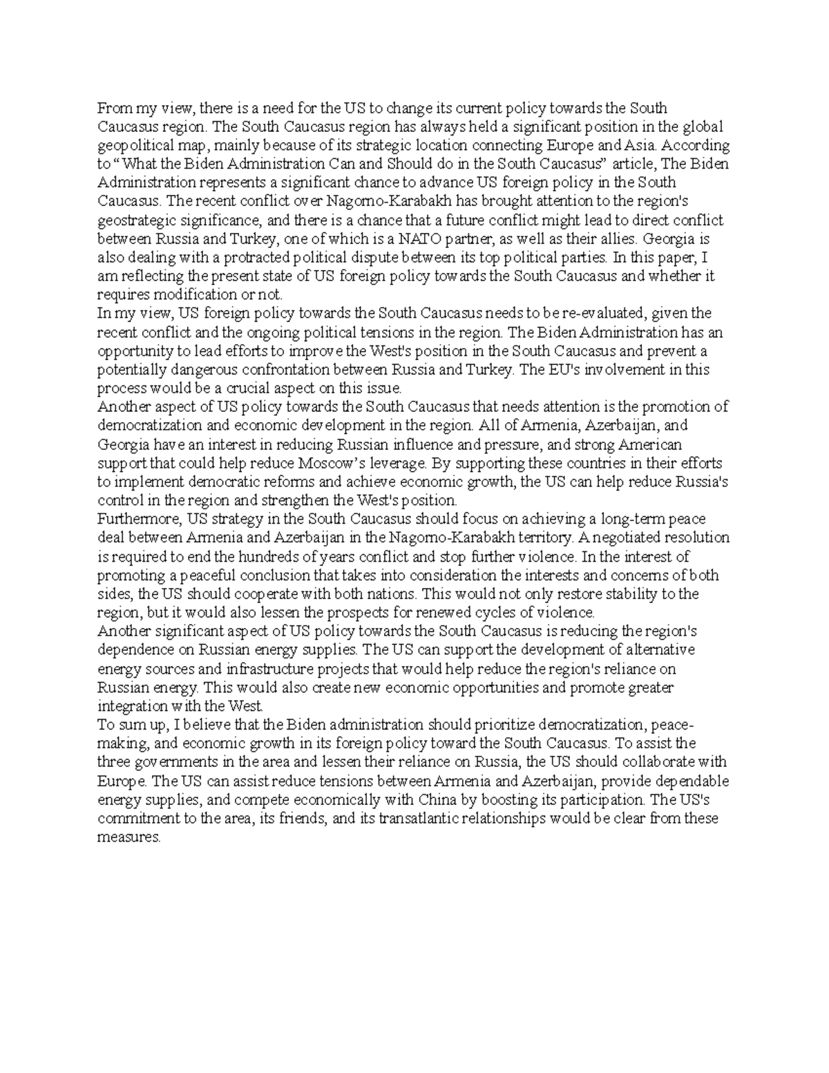 American studies reflection - From my view, there is a need for the US ...
