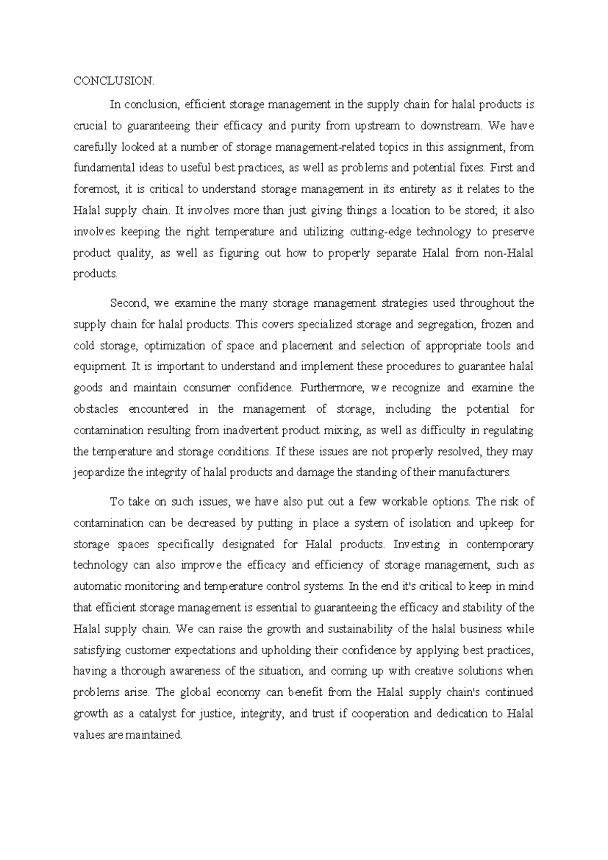 Conclusion Supply Chain - CONCLUSION. In conclusion, efficient storage management in the supply ...