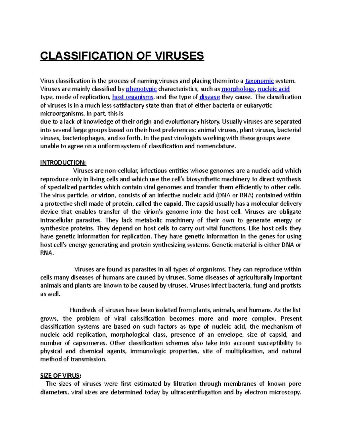 Classification OF Viruses - Microbiology - Studocu