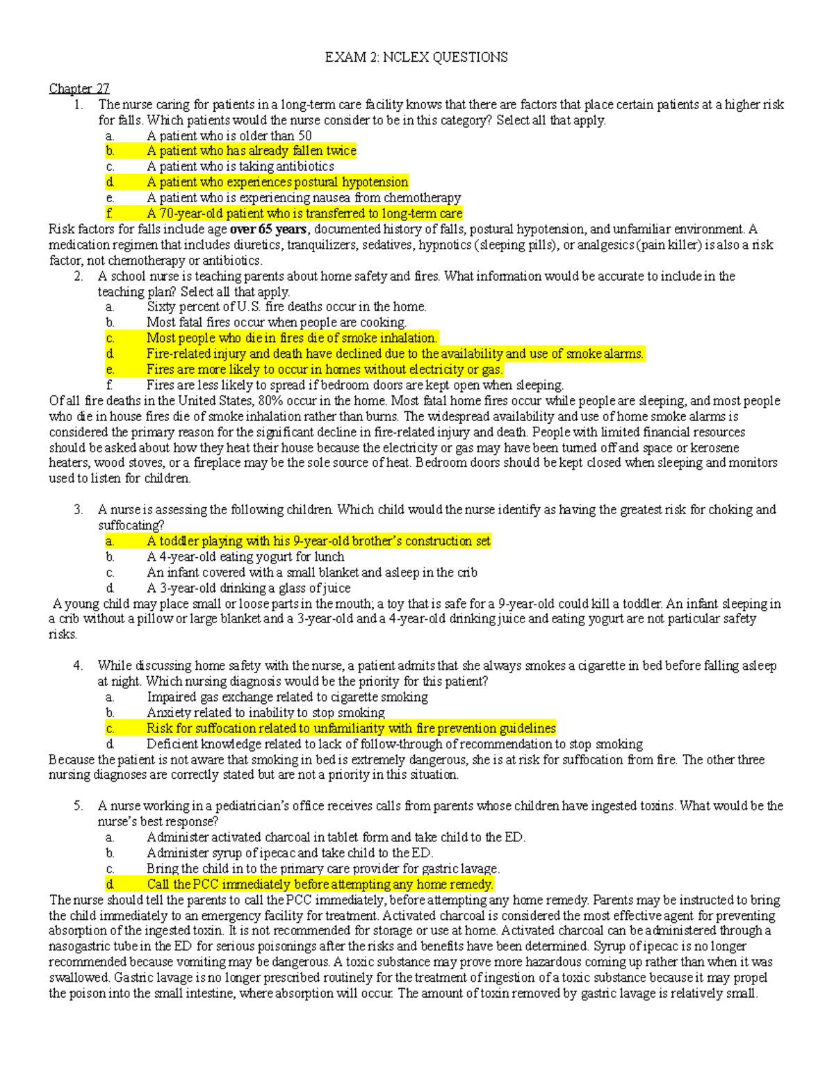 Exam 2 Nclex Questions KEY - EXAM 2: NCLEX QUESTIONS Chapter 27 1. The ...