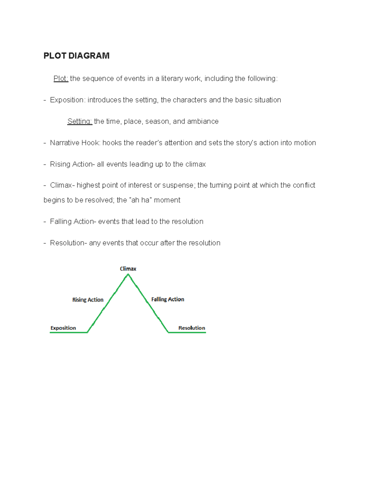 AP English- Vocabulary - PLOT DIAGRAM Plot: the sequence of events in a ...