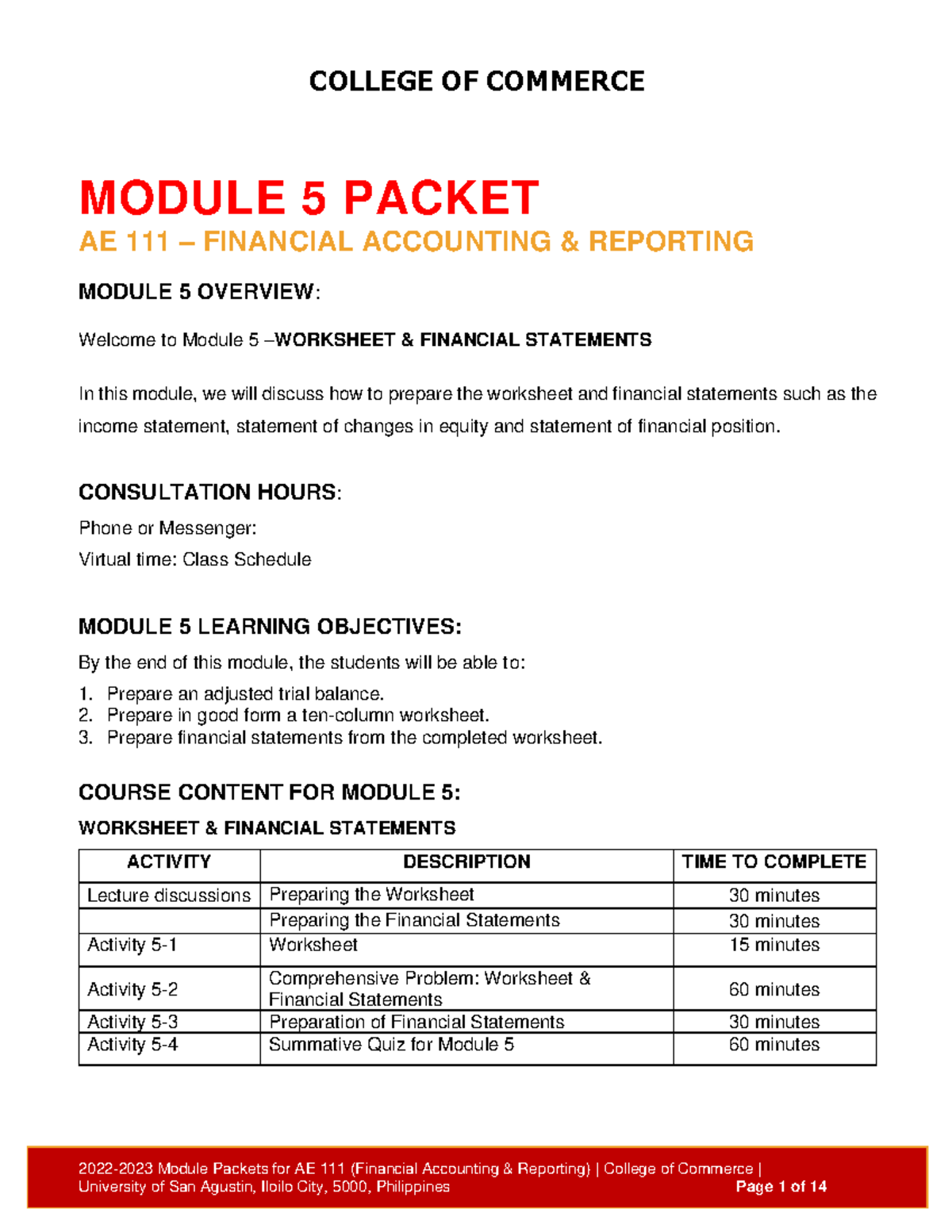 22 AE 111 Module 5 Worksheet FS - 2022 - 2023 Module Packets for AE 111 ...