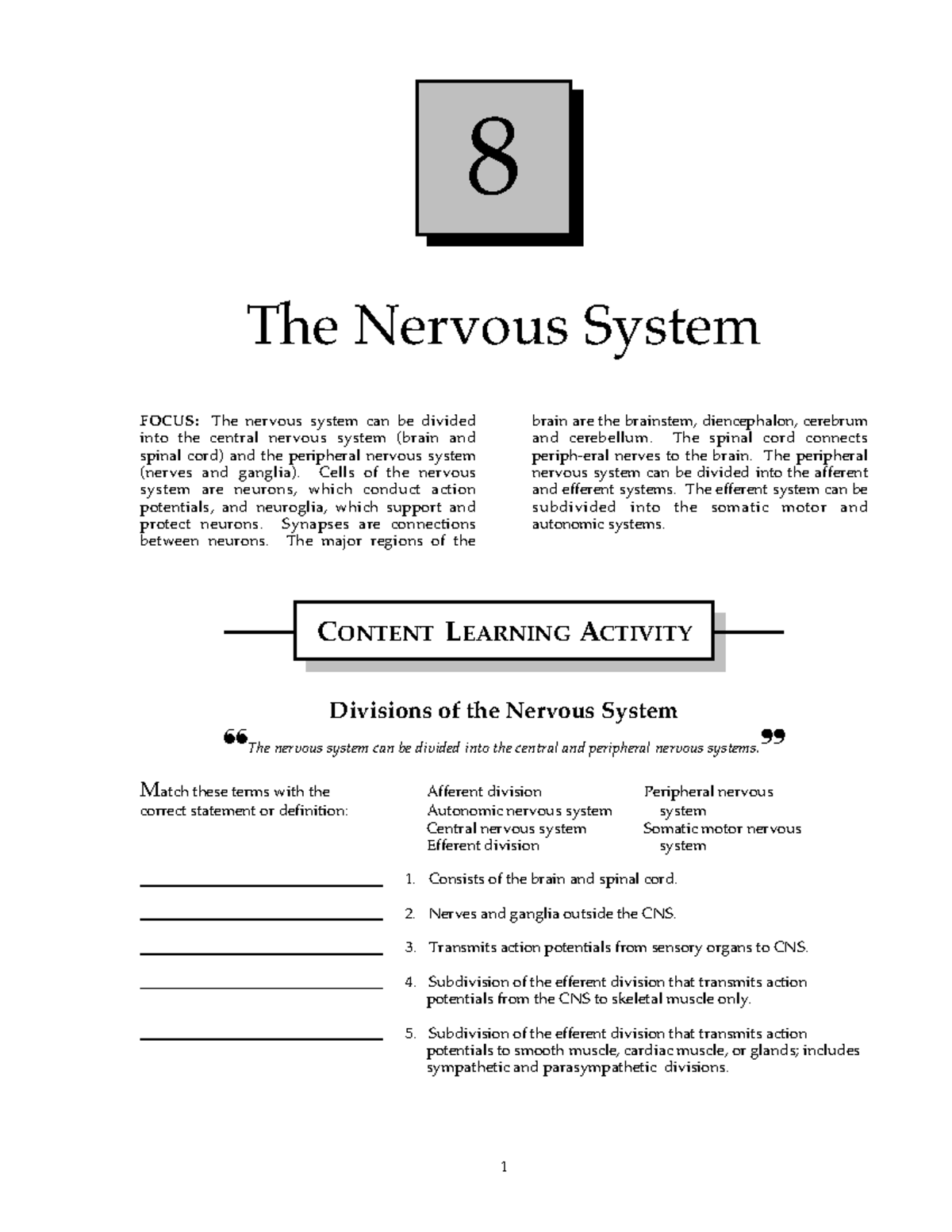 Nervous System Study Guide - The Nervous System FOCUS: The nervous ...