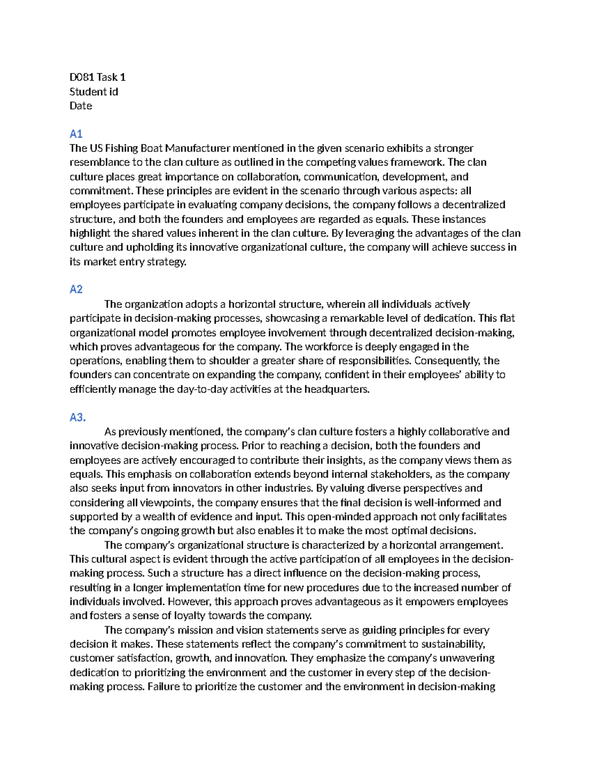 D081 Task 1 - Task 1 - D081 Task 1 Student id Date A The US Fishing ...