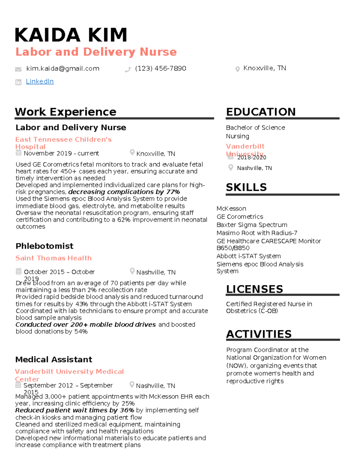 Standout ms word resume template - Labor and Delivery Nurse KAIDA KIM Work Experience EDUCATION ...