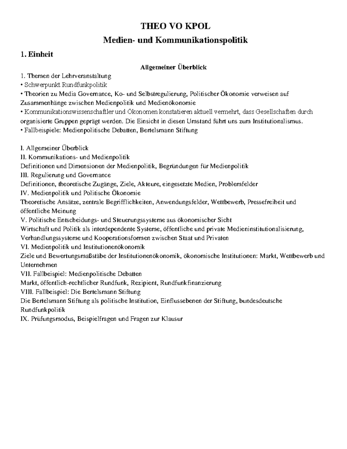 THEO VO KPOL Einheiten - THEO VO KPOL Medien- und Kommunikationspolitik ...