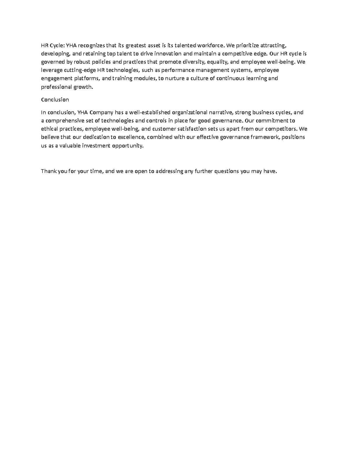 TOM - NOTES - HR Cycle: YHA recognizes that its greatest asset is its ...