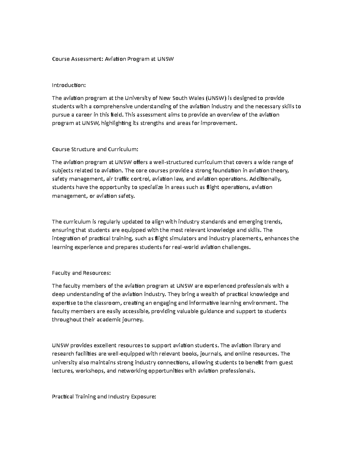 Course Assessment - This assessment aims to provide an overview of the ...