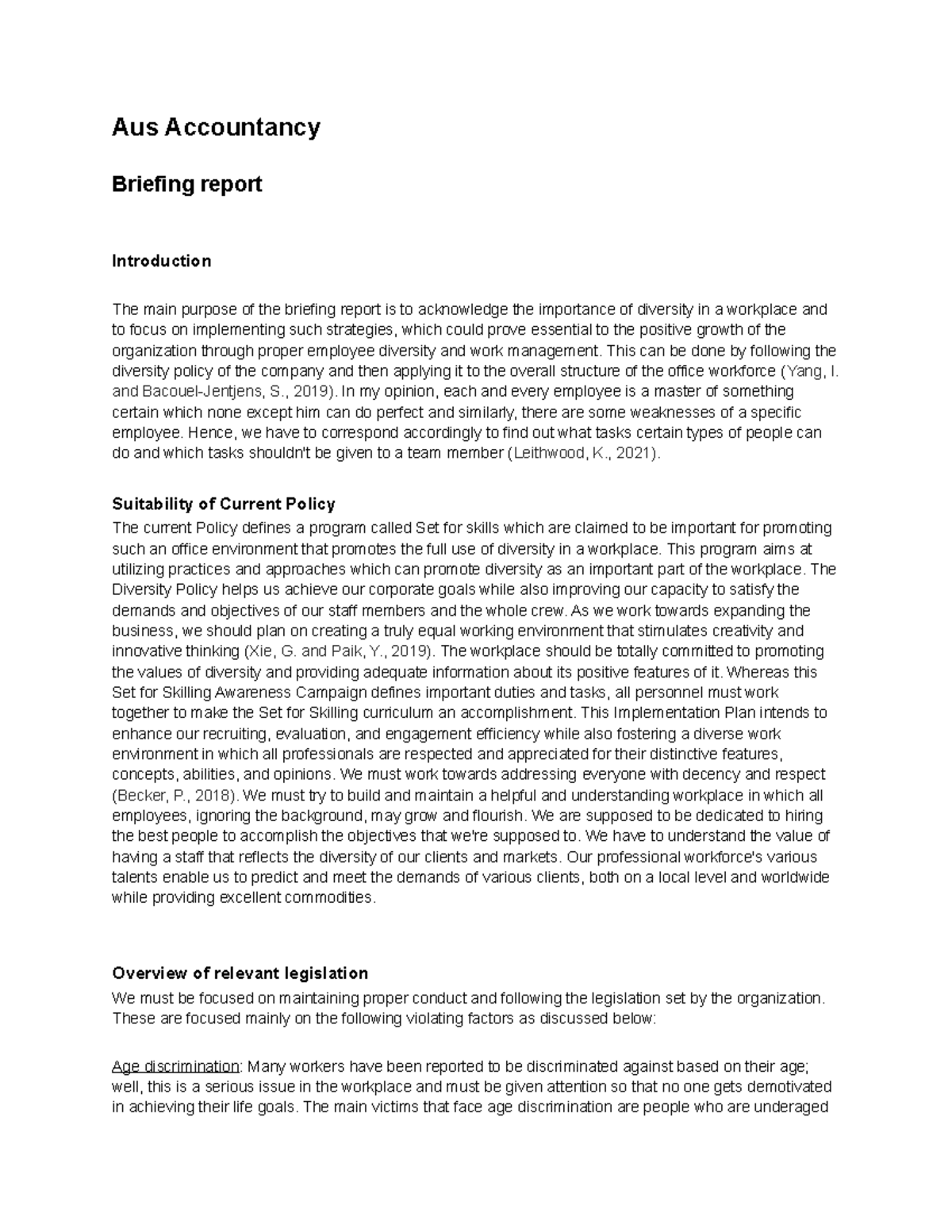 Brief report diversity - Aus Accountancy Briefing report Introduction ...