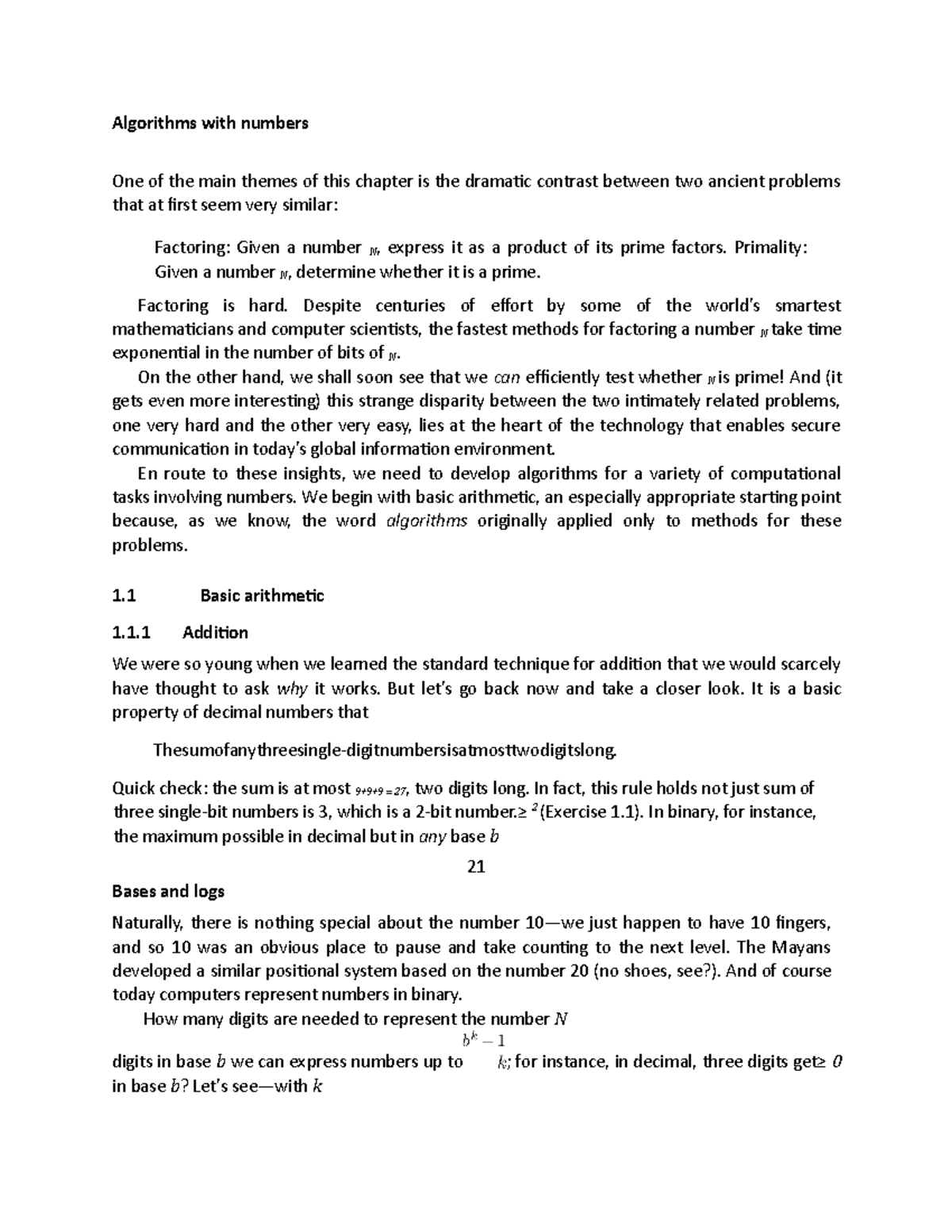 Algorithms with numbers - Primality: Given a number N, determine whether it is a prime ...