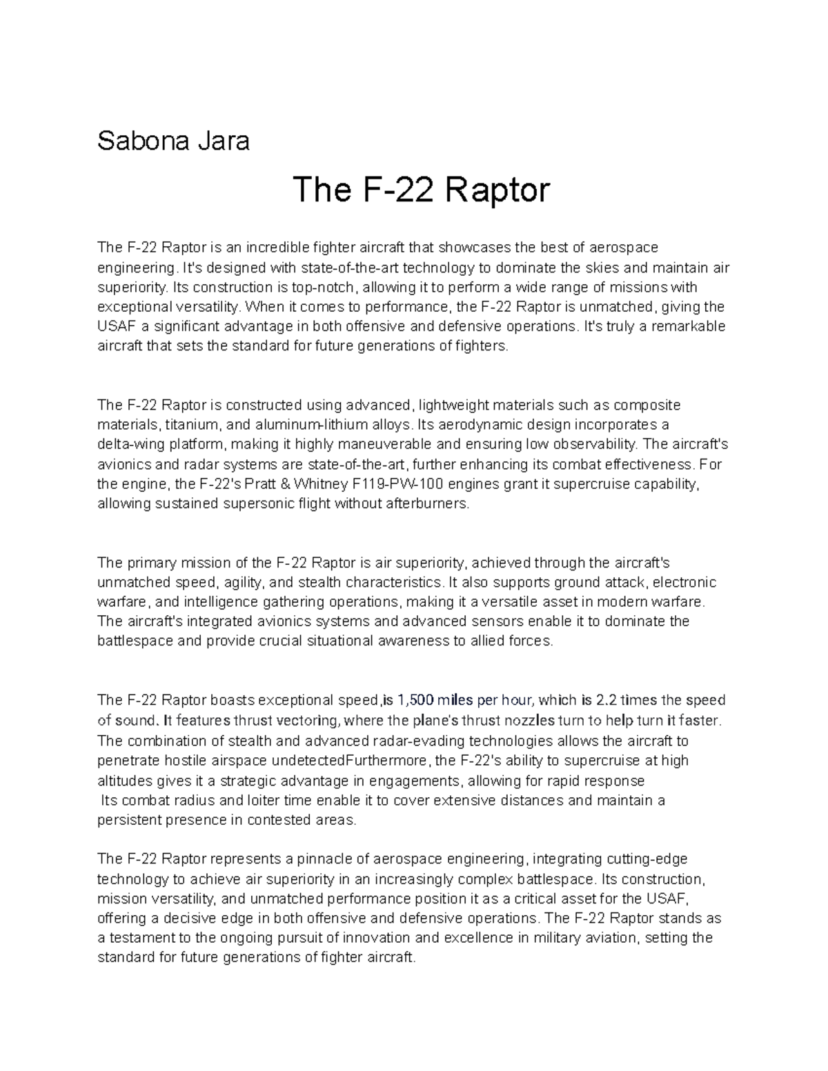 F-22 Raptor final paper - Sabona Jara The F-22 Raptor The F-22 Raptor ...