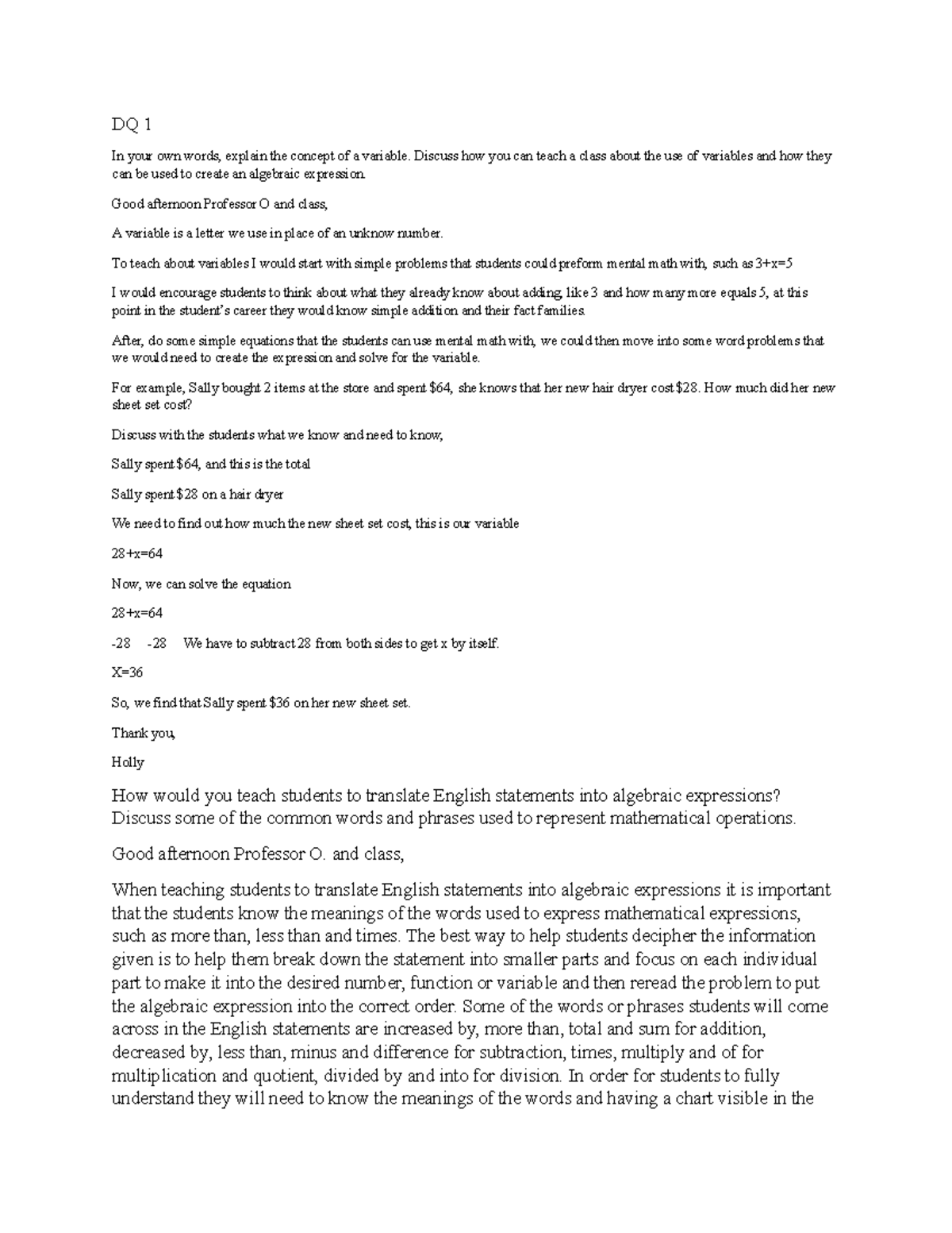 MAT-150 DQ week 6 - MAT-150 - DQ 1 In your own words, explain the ...