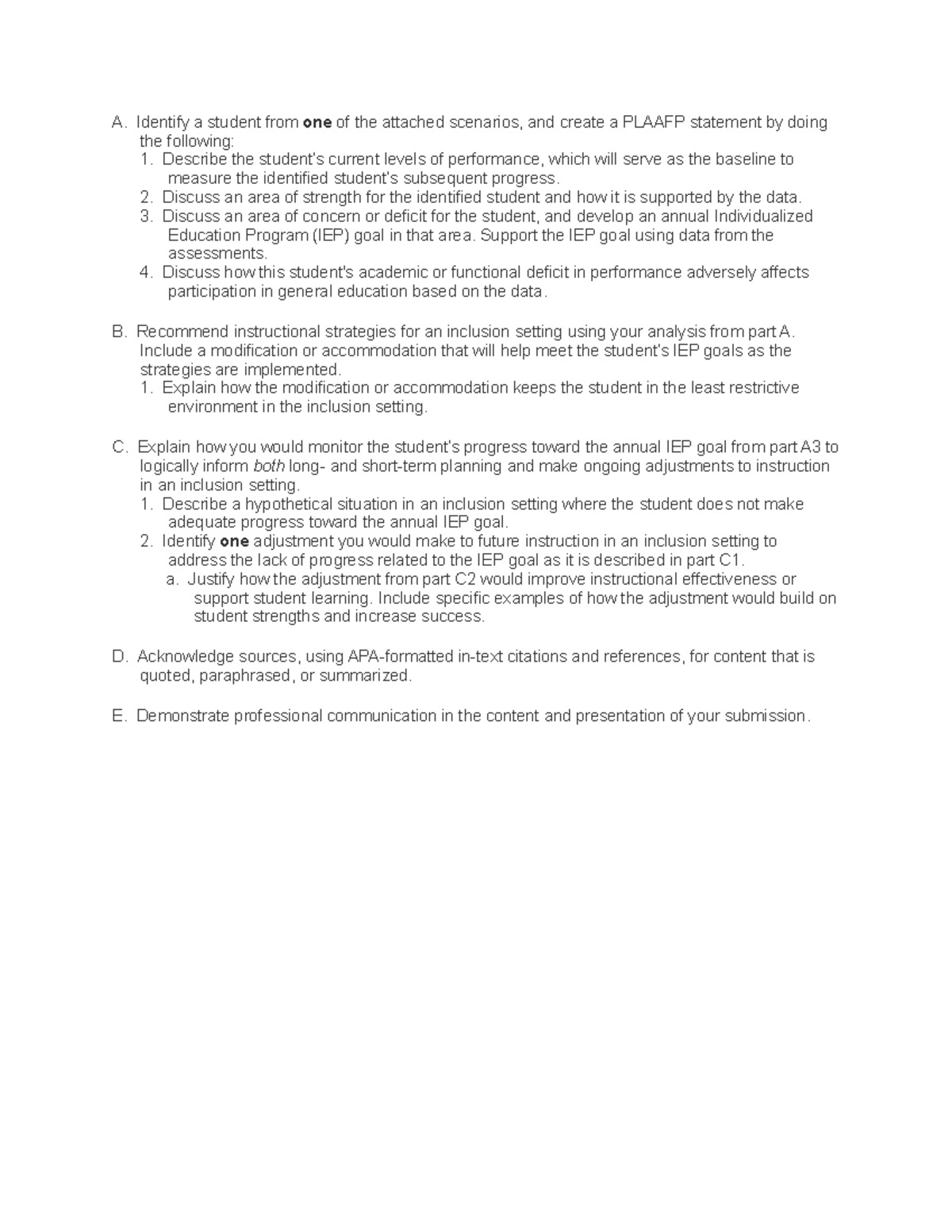 Task 1 Instructions only - A. Identify a student from one of the ...