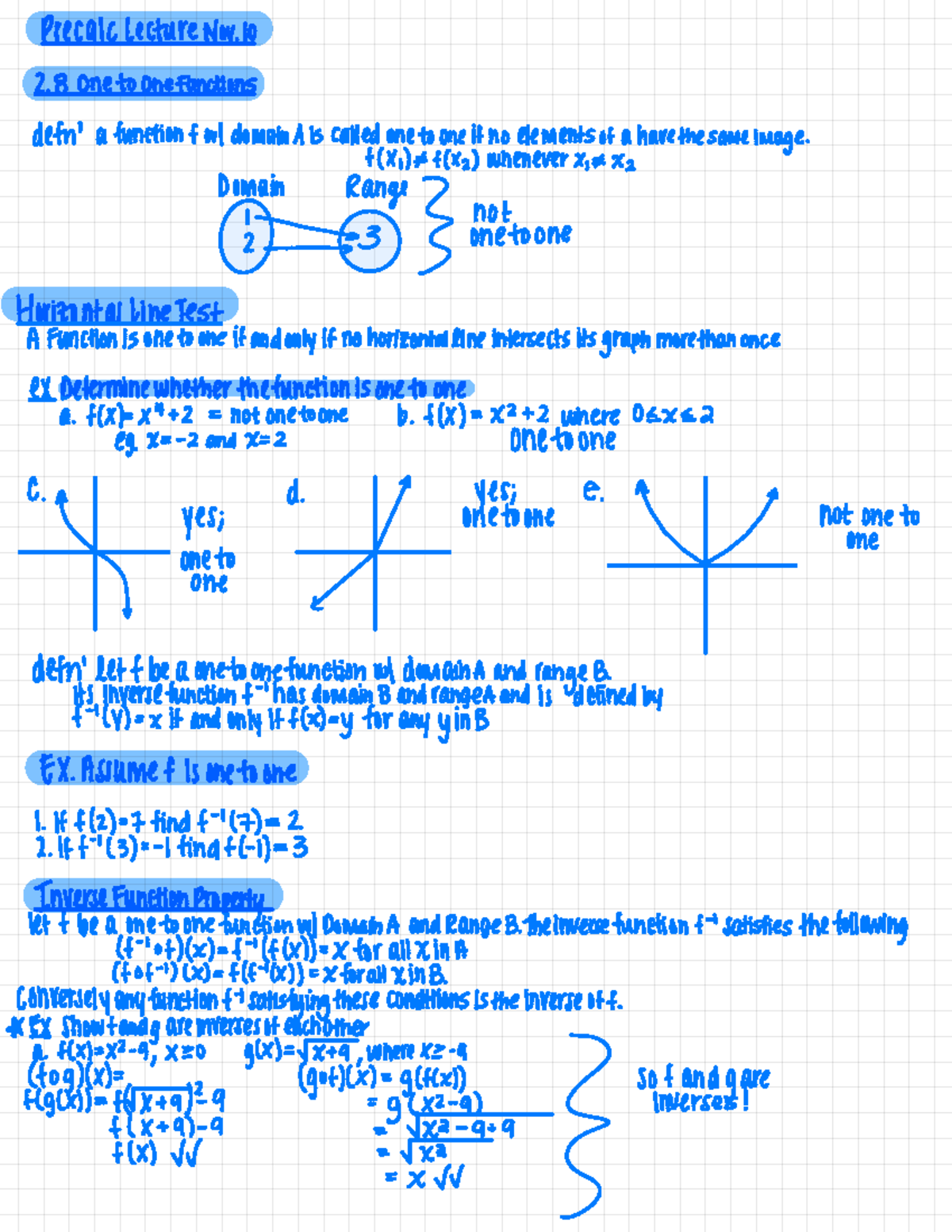 Lecture 2 8 One To One Functions Precall Lecture Nov 10 2 One To Onefunctions Defi A