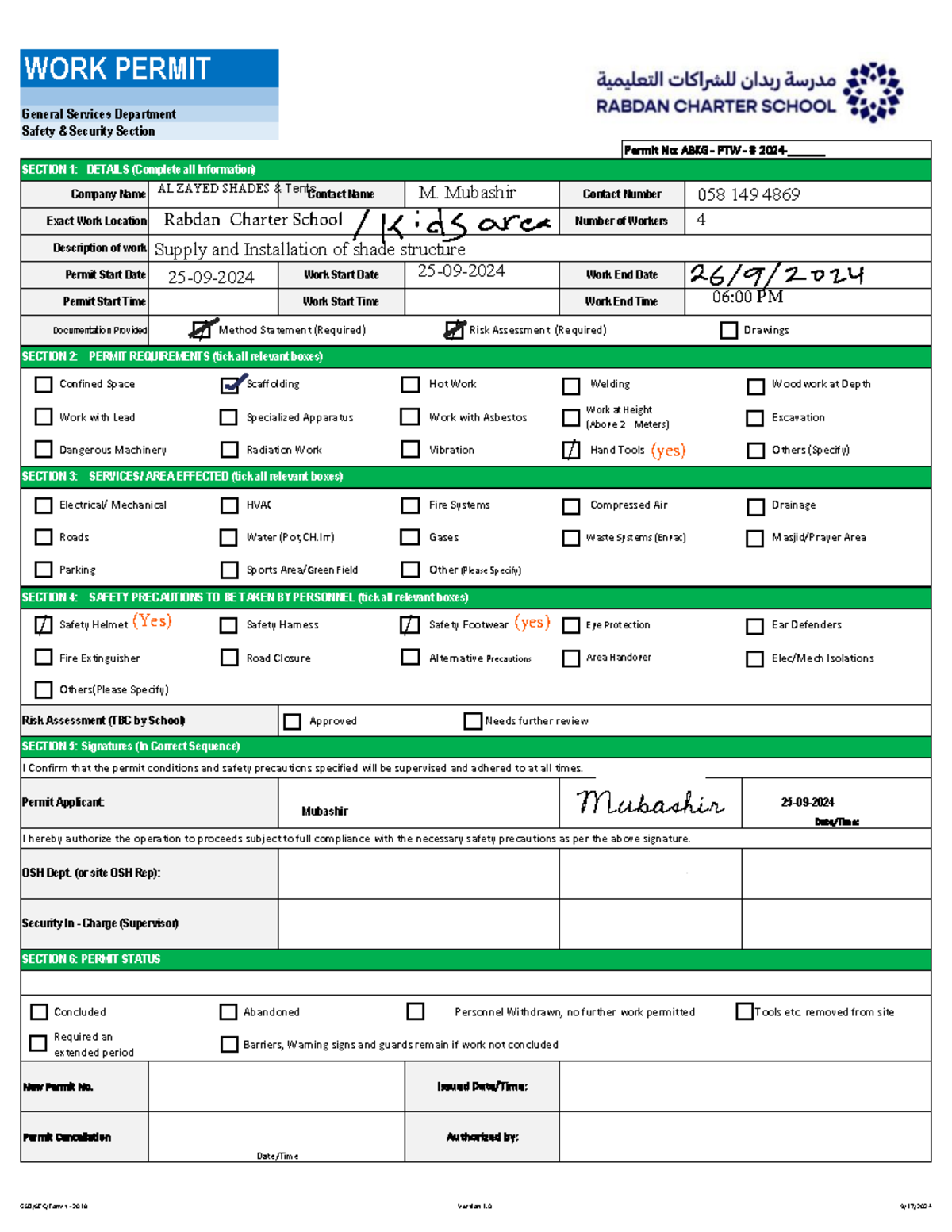123321 - Bdhdh djdjd - Permit No: ABKG - PTW - # 2024-______ Company ...