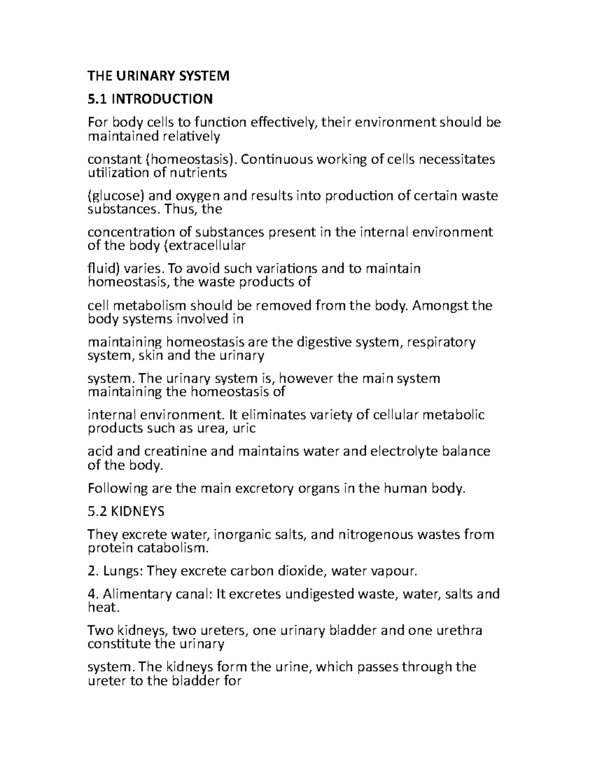 THE Urinary System notes - THE URINARY SYSTEM 5 INTRODUCTION For body ...